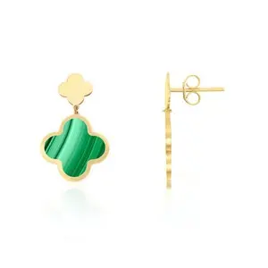 THE LOVERY FINE JEWELRY Clover Drop Earrings - Malachite