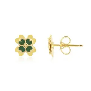 THE LOVERY FINE JEWELRY Four Leaf Clover Stud Earrings - Green Enamel