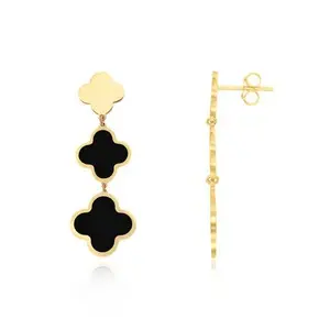 THE LOVERY FINE JEWELRY Graduating Clover Dangle Earrings - Onyx