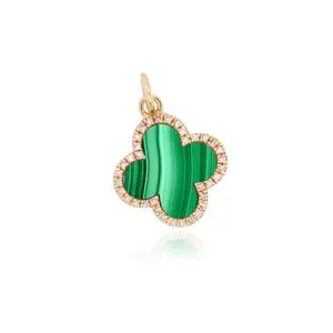 THE LOVERY Diamond And Clover Charm - Malachite