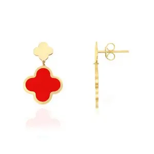 THE LOVERY FINE JEWELRY Clover Drop Earrings - Coral