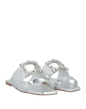 ROGER VIVIER Metallic Embellished Leather Flat Sandals