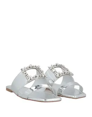 ROGER VIVIER Metallic Embellished Leather Flat Sandals