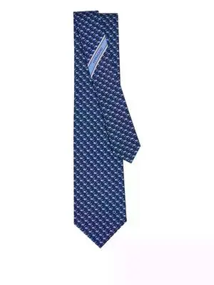 FERRAGAMO Whale-patterned Neck Tie - Blue
