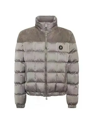 BILLIONAIRE Quilted Suede Panel Puffer Jacket - Grey