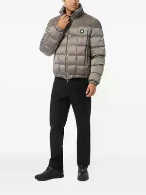 BILLIONAIRE Quilted Suede Panel Puffer Jacket - Grey