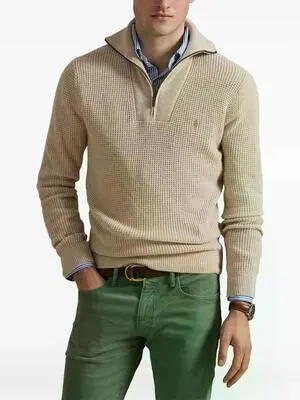 Polo Ralph Lauren Waffle-knit Half-zip Sweater - Neutrals
