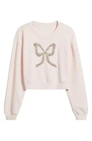 LoveShackFancy Rylan Faux Pearl Embellished Bow Sweatshirt - Wistful Pink