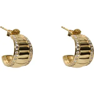 Argento Vivo Wide Ribbed J-hoop Earrings - Gold