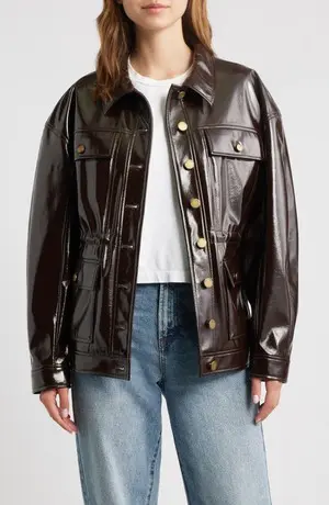 Rag & Bone Amy Faux Patent Leather Jacket - Brown