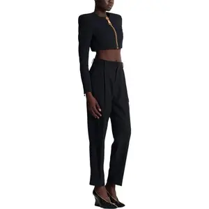 Balmain Cropped Jacket In Grain De Poudre Wool - Black