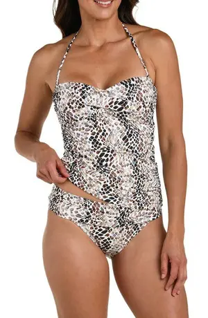 La Blanca Printed Twist Tankini Top - Taupe