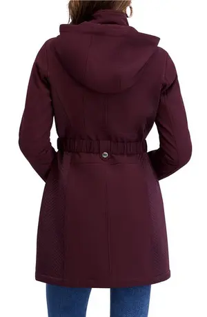 Kensie Soft Shell Hooded Belted Zip-up Coat - Burgundy