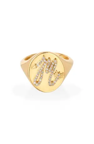 Adina Reyter Pavé Diamond Initial Signet Ring - Yellow