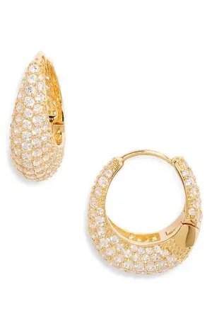 Nordstrom Cubic Zirconia Pavé Oval Hoop Earrings - Clear- Gold