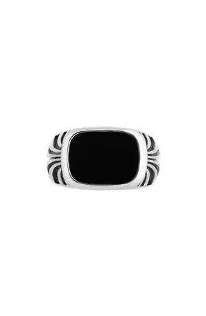 John Varvatos Deco Onyx Signet Ring - Silver