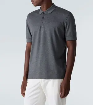 Zegna Cotton And Silk Piqué Polo Shirt - Grey