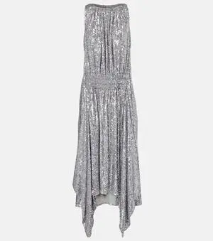 Rabanne Sequined Gathered Cocktail Dress - Silver