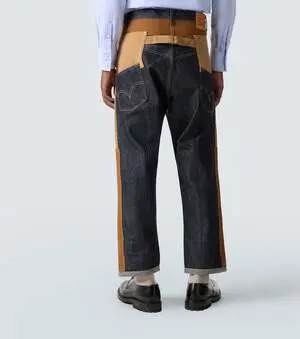 Junya Watanabe Patchwork Denim And Suede Straight Pants