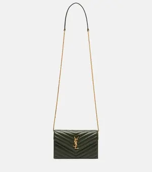 Saint Laurent Cassandre Envelope Leather Wallet On Chain - Green