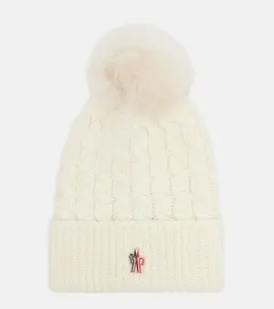 Moncler Logo Shearling-trimmed Virgin Wool Beanie - White