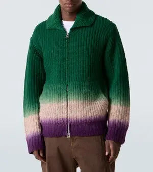 Sacai Ribbed-knit Wool Zip-up Cardigan - Green