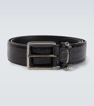 CHRISTIAN LOUBOUTIN Croc-effect Leather Belt - Black