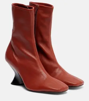 Dries Van Noten Leather Ankle Boots With Square Toe - Brown