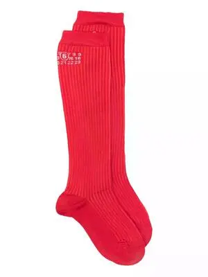 MAISON MARGIELA Logo-detail Ribbed Knee-high Socks - Red