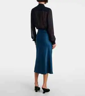 Dries Van Noten Gathered Satin Midi Skirt