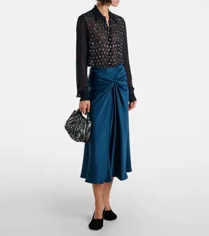Dries Van Noten Gathered Satin Midi Skirt