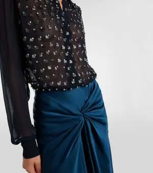 Dries Van Noten Gathered Satin Midi Skirt