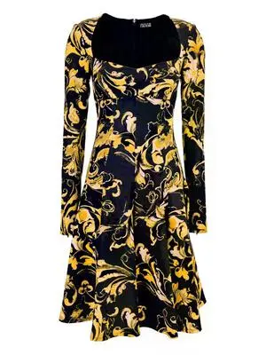 Versace Barocco-print Flared Mini Dress