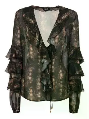Just Cavalli Snake-print Ruffled Top
