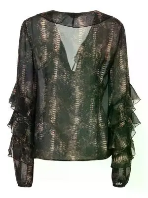 Just Cavalli Snake-print Ruffled Top