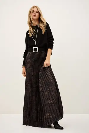 Ba&sh Patterned Pleated Maxi Skirt - Brown