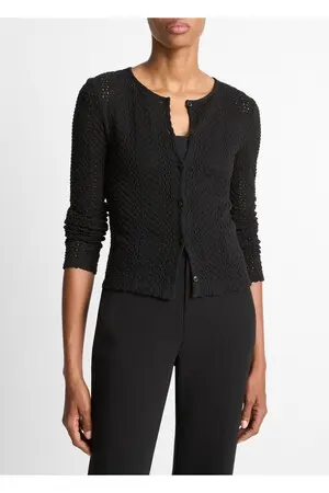 Vince Textural Cotton Knit Cardigan - Black