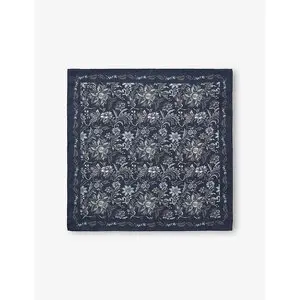 Eton Floral-print Silk Pocket Square - Navy Blue