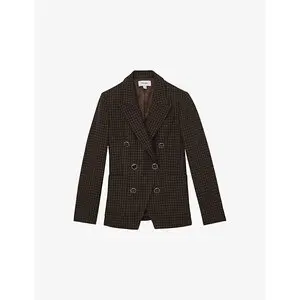 REISS Ayla Checked Double-breasted Wool-blend Blazer