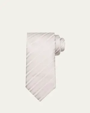 Brunello Cucinelli Regimental Stripe Silk-Cotton Tie C3657 White