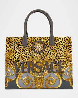 Versace Medusa Mixed-print Canvas Tote Bag - Elephant Grey