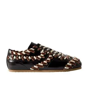 Dries Van Noten Cord And Velvet-trimmed Glossed-leather Sneakers - Brown