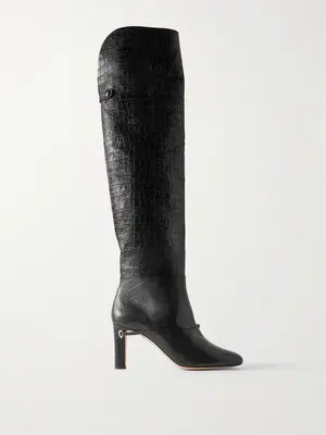 Jennifer Chamandi Samu Over-the-knee Croc-effect Leather Boots