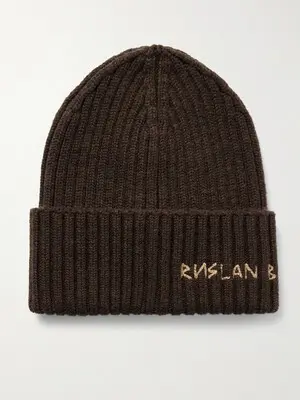Ruslan Baginskiy Embroidered Ribbed Merino Wool Beanie - Brown