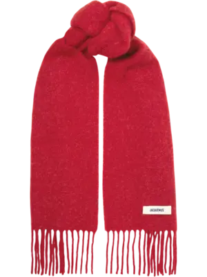 Jacquemus Fringed Appliquéd Brushed Knitted Scarf - Red