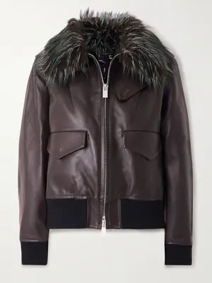 Sacai Convertible Plush-trimmed Padded Leather Jacket