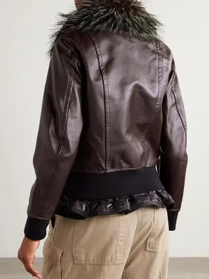 Sacai Convertible Plush-trimmed Padded Leather Jacket
