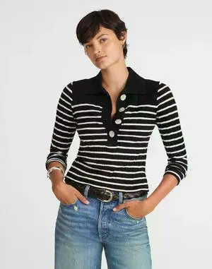 Madewell Ribbed Stripe Knit Polo Sweater