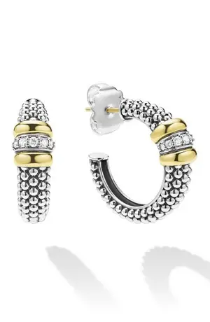 Lagos Signature Caviar Diamond Hoop Earrings - Two Tone