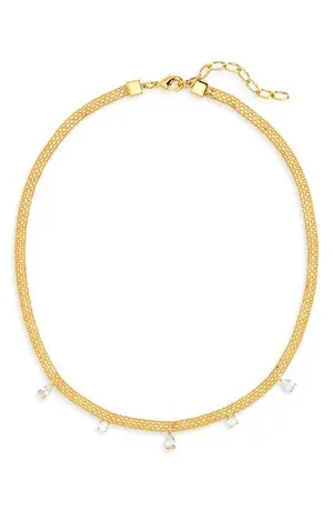 Nordstrom Cubic Zirconia Charm Mesh Collar Necklace - Clear- Gold